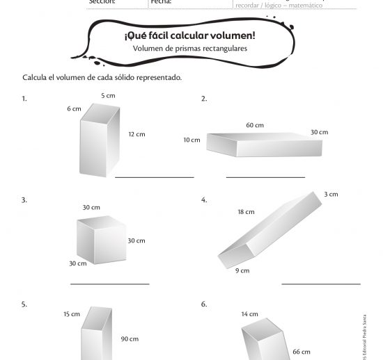 Hoja De Trabajo Sobre El Volumen De Prismas Rectangulares