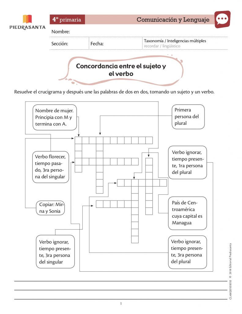 Concordancia entre sujeto y el verbo – CROPS