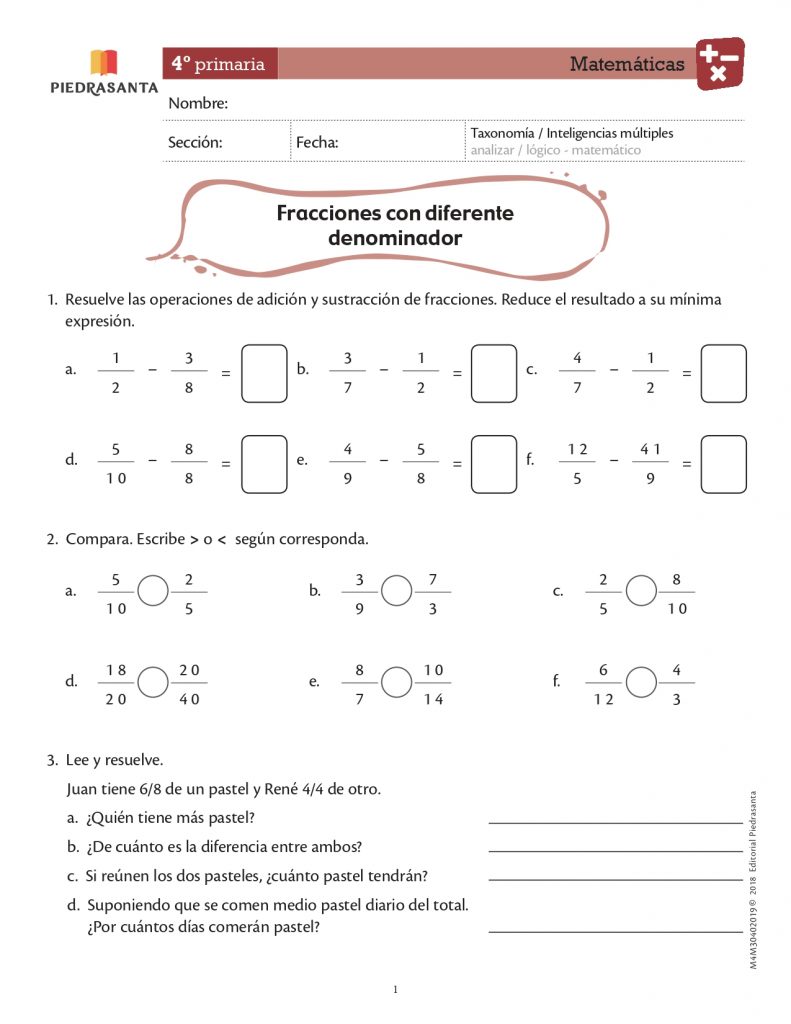 Adición de fracciones de diferente denominador – CROPS